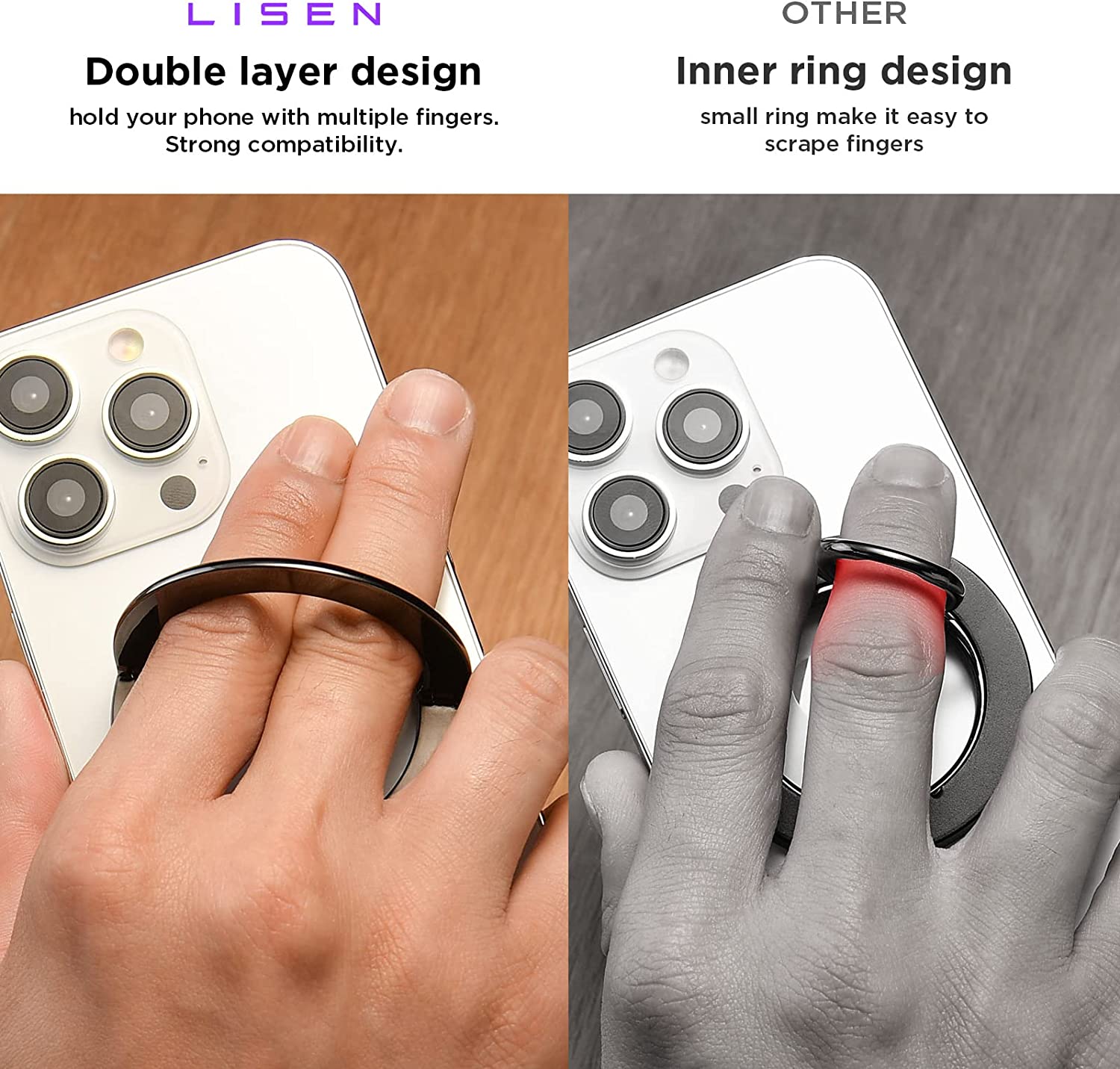 LISEN Magnetic Phone Ring Holder Cell Phone Grip for Back of Phone ...