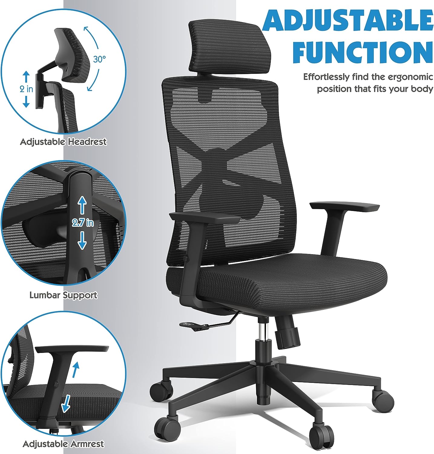 Ergonomic Mesh Office Chair with Lumbar Support, High Back Desk Chair ...
