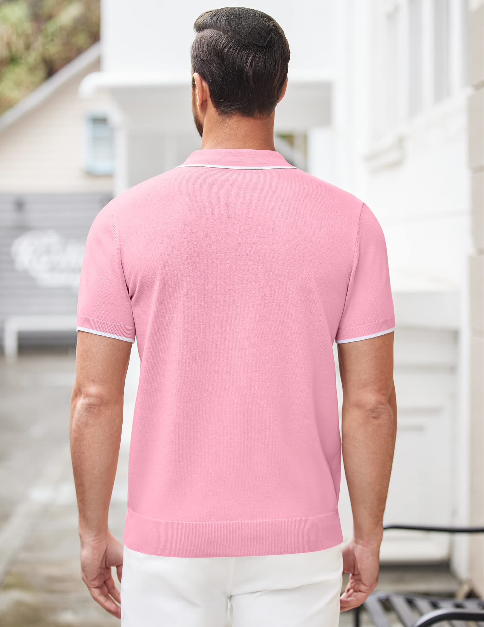 COOFANDY Men's Zipper Polo Shirt Casual Knit Short Sleeve Polo T Shirt Classic Fit Shirts