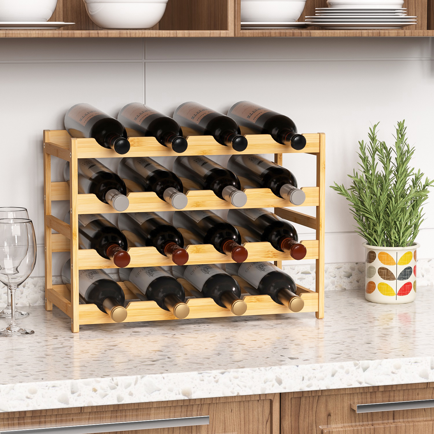 Ruichang Wine Rack Sturdy Wine Countertop,Bamboo Wine Bottle Holder Wine Storage Racks Counter ...