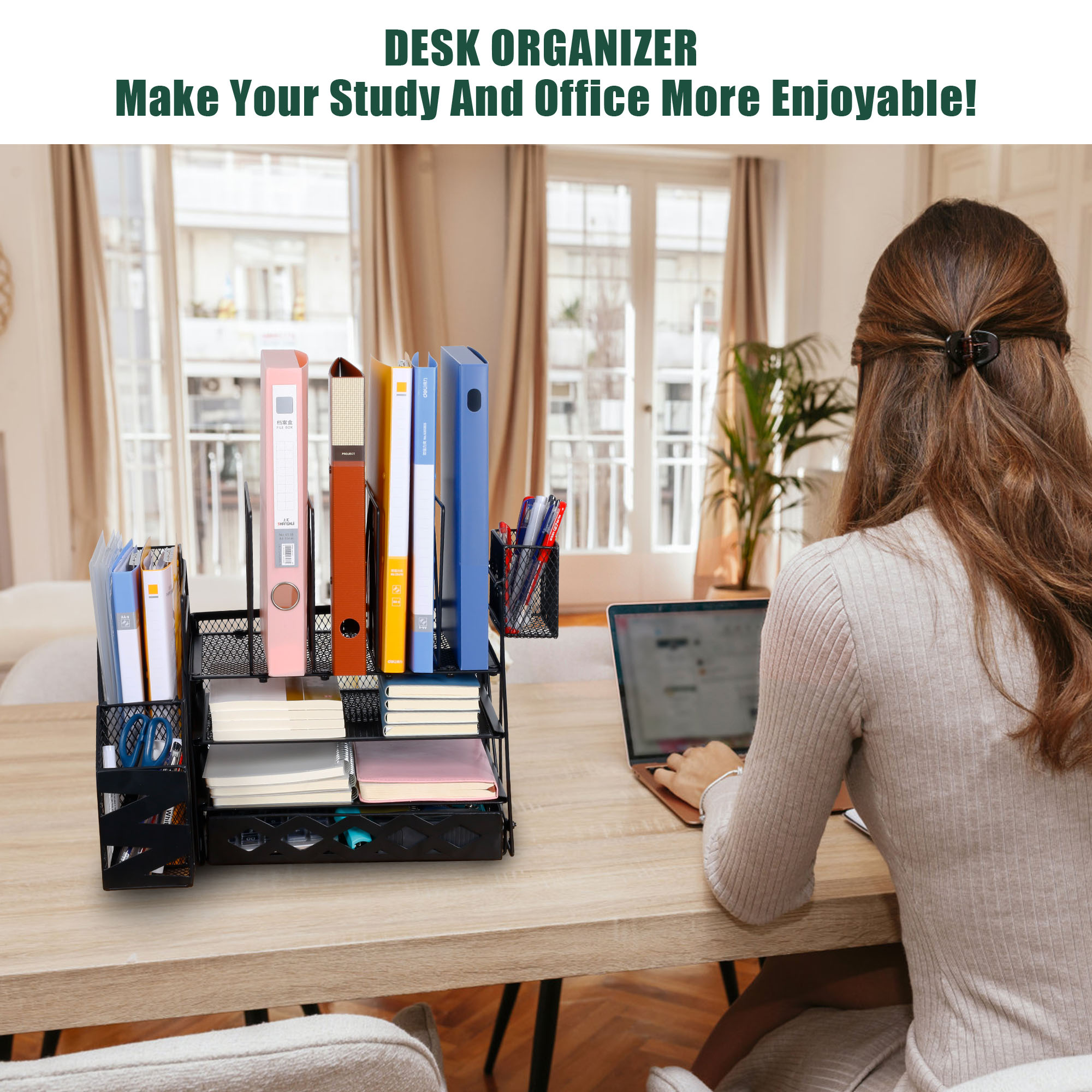 Large Mesh File Organizer for Desktop, Black Office Supplies Desk ...