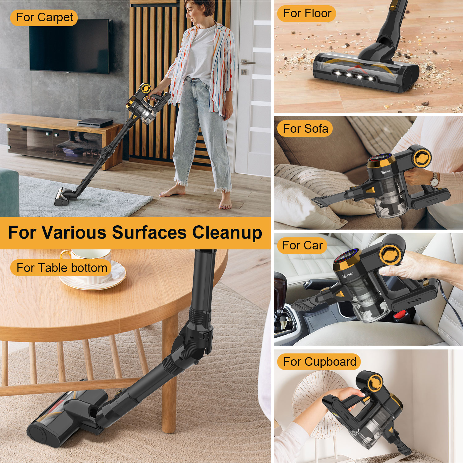 Cordless Vacuum Cleaner, 25kPa Suction Brushless Motor Cordless Stick ...