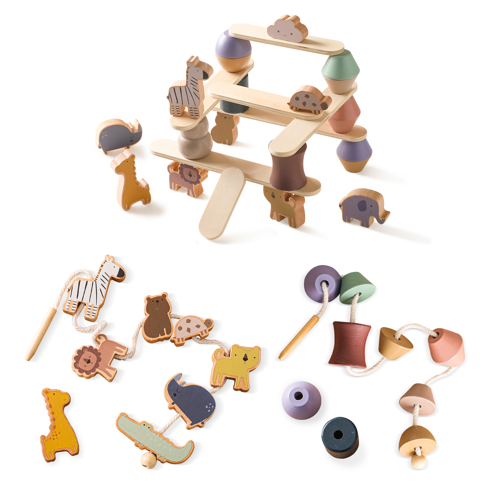 Wooden Animals Threading Toys Lacing Beads for Toddlers 2 3 4 5 Years ...